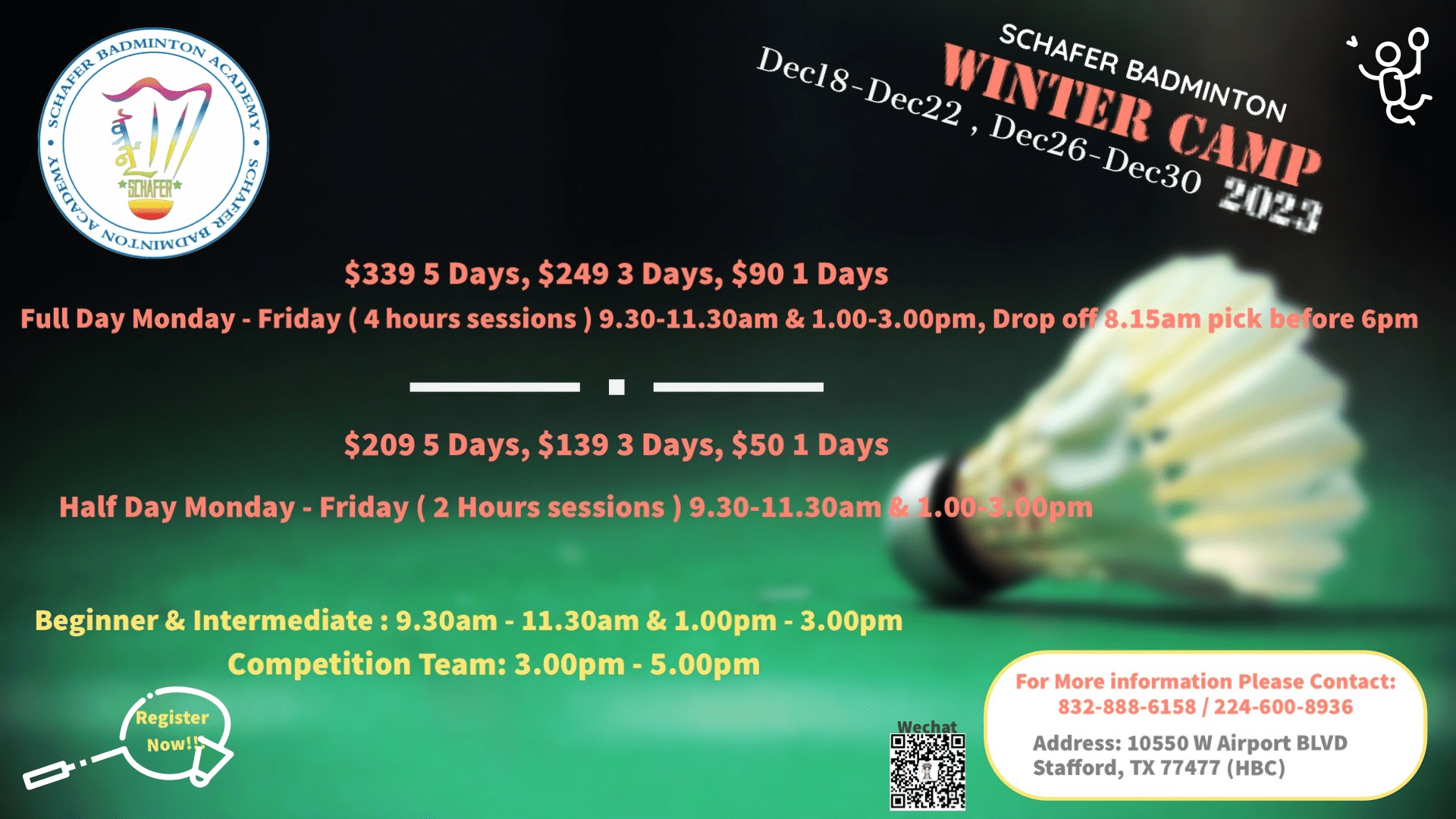 Winter Camp 2023 - Schafer Badminton Academy